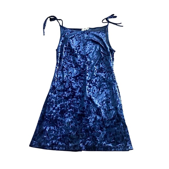 Dresses | Vintage Rampage Size Large Blue Velvet Tie Shoulder Mini ...